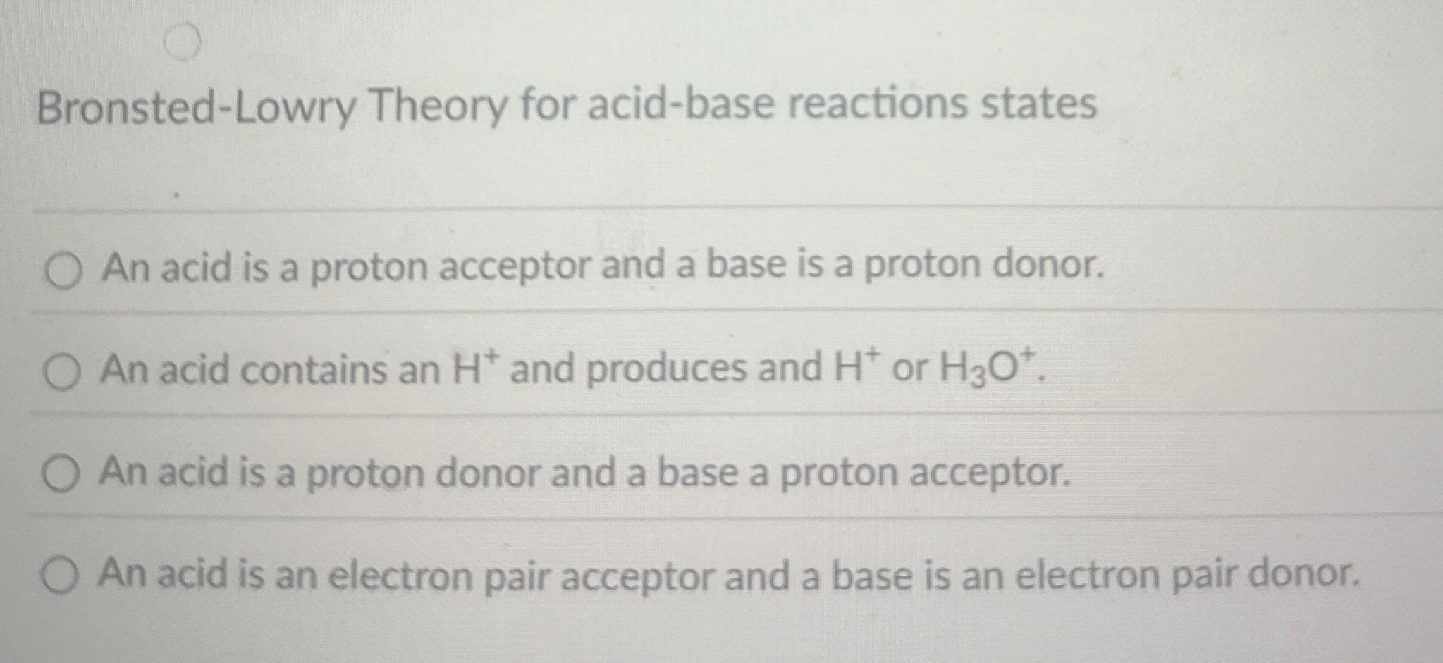 Solved Bronsted-Lowry Theory for acid-base reactions | Chegg.com