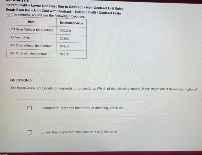 Solved Indirect Profit = Lower Unit Cost Due to Contract × | Chegg.com