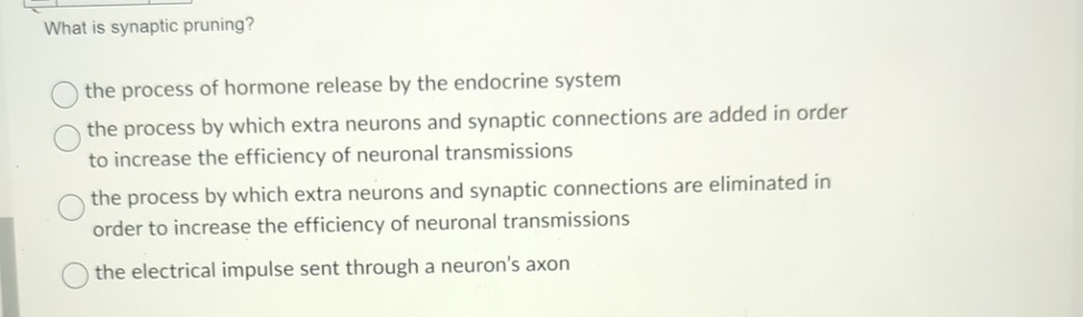 Solved What is synaptic pruning?the process of hormone | Chegg.com