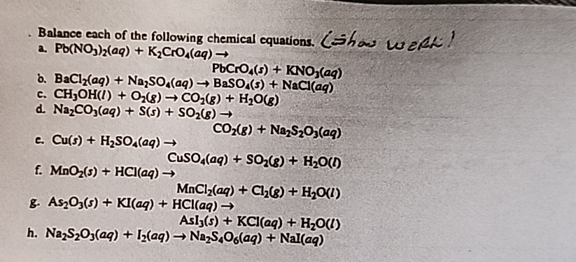 Solved Balance each of the following chemical equations. | Chegg.com