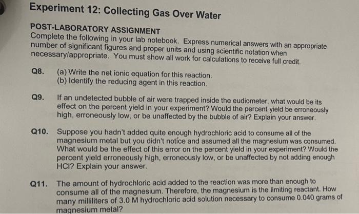 Solved POST-LABORATORY ASSIGNMENT Complete the following in | Chegg.com