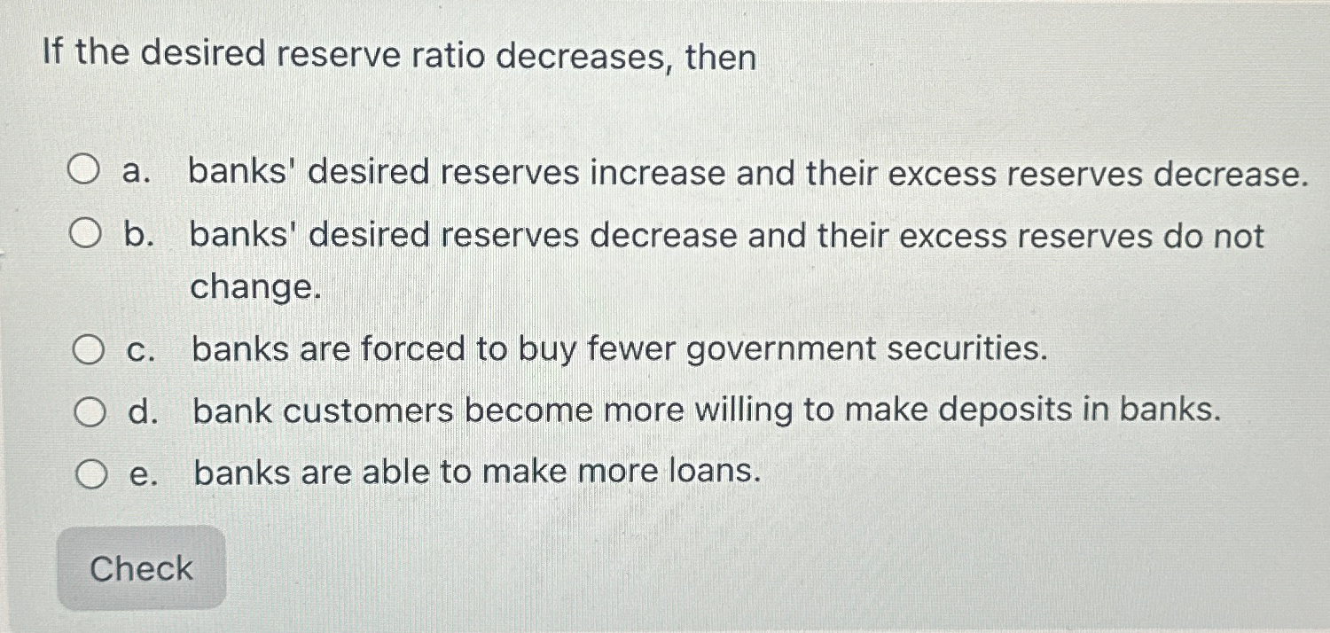 Solved If the desired reserve ratio decreases, thena. | Chegg.com