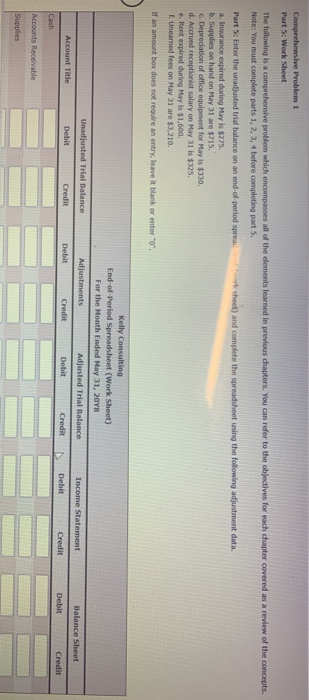 Solved Comprehensive Problem 1 Part 5: Work Sheet The | Chegg.com