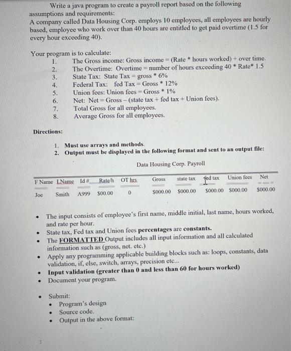 Solved Write a java program to create a payroll report based | Chegg.com