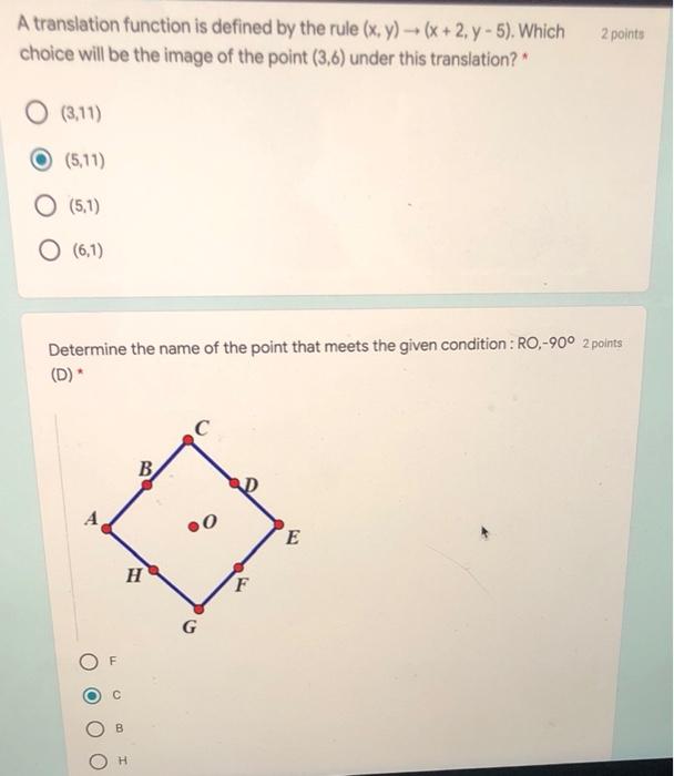Solved A translation function is defined by the rule (x, y) | Chegg.com