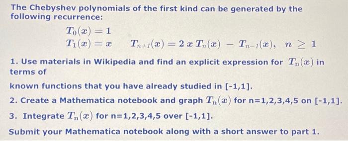 Solved The Chebyshev polynomials of the first kind can be | Chegg.com