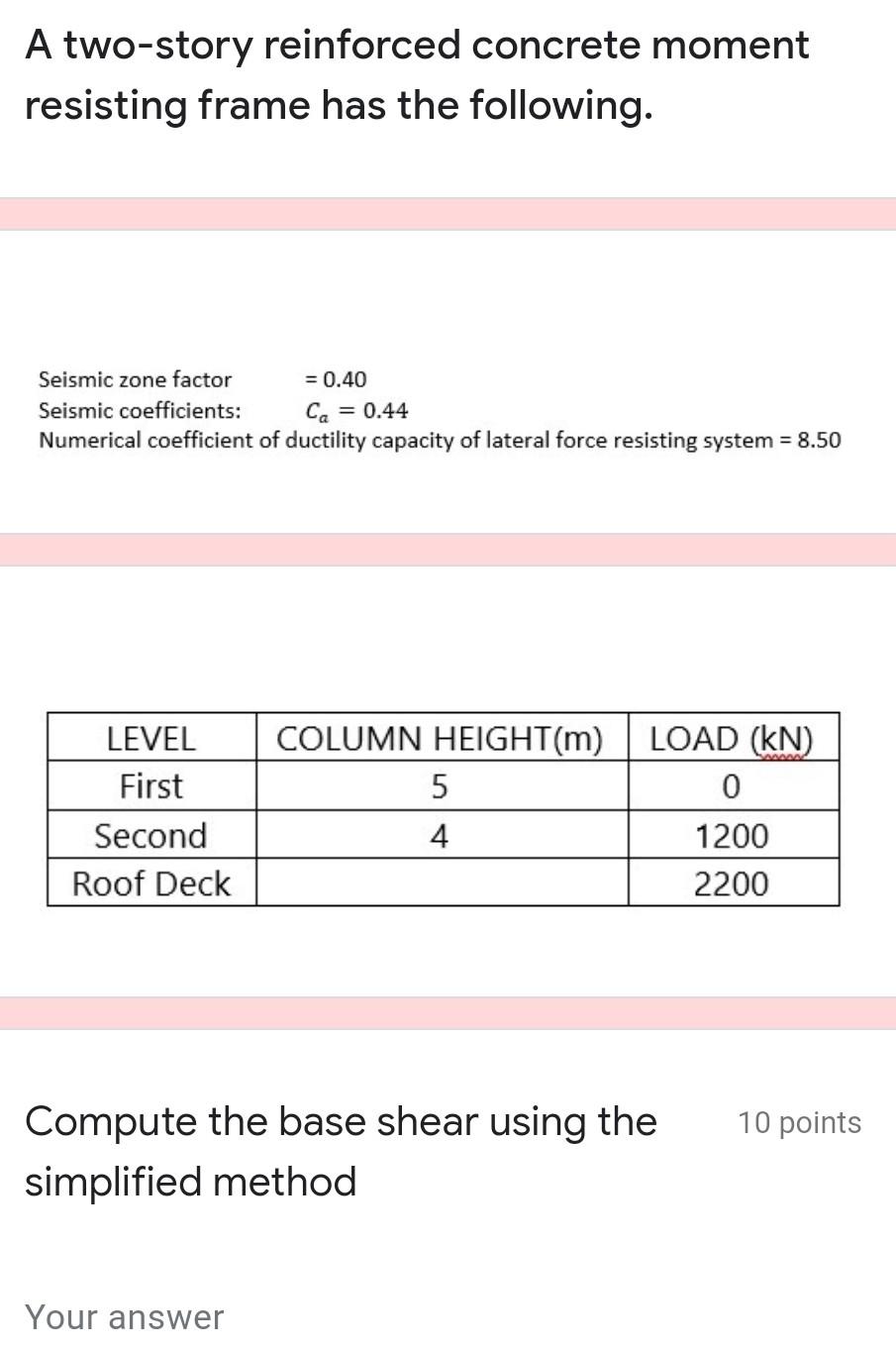 Solved A two-story reinforced concrete moment resisting | Chegg.com