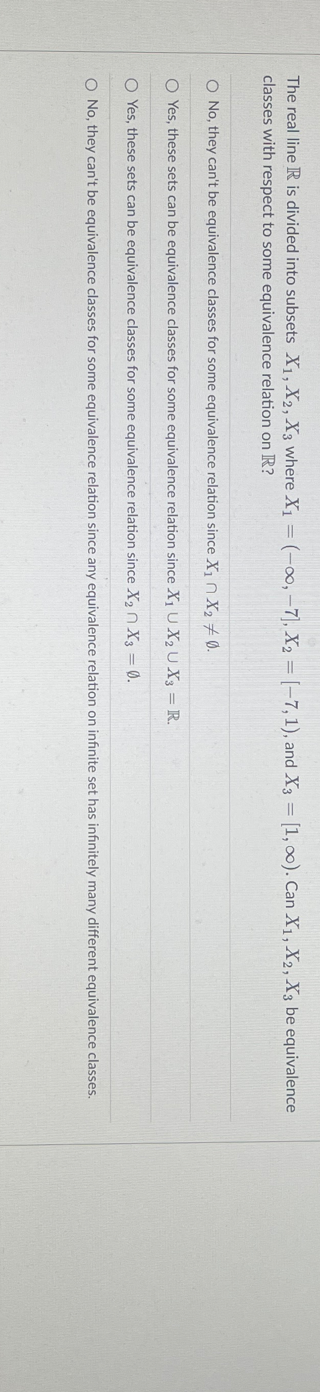 Solved The real line R ﻿is divided into subsets x1,x2,x3 | Chegg.com