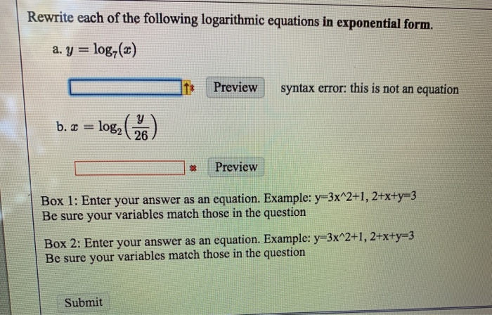 Solved Rewrite each of the following logarithmic equations | Chegg.com