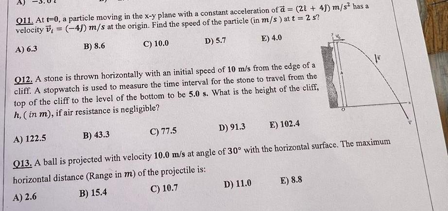 Solved Q11. At t=0, a particle moving in the x−y plane with | Chegg.com