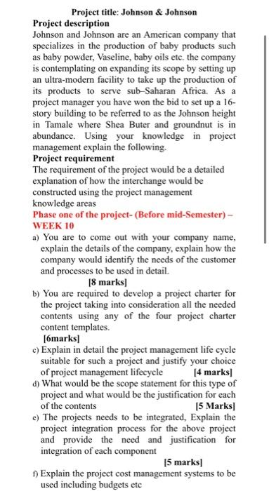 Solved Project title: Johnson \& Johnson Project description | Chegg.com