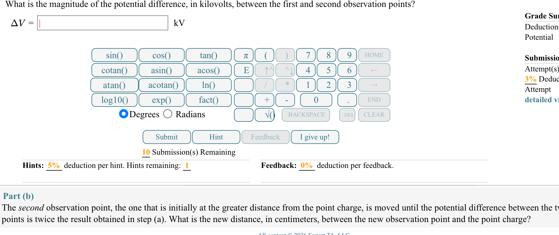 Solved Part (b)The second observation point, the one that is | Chegg.com