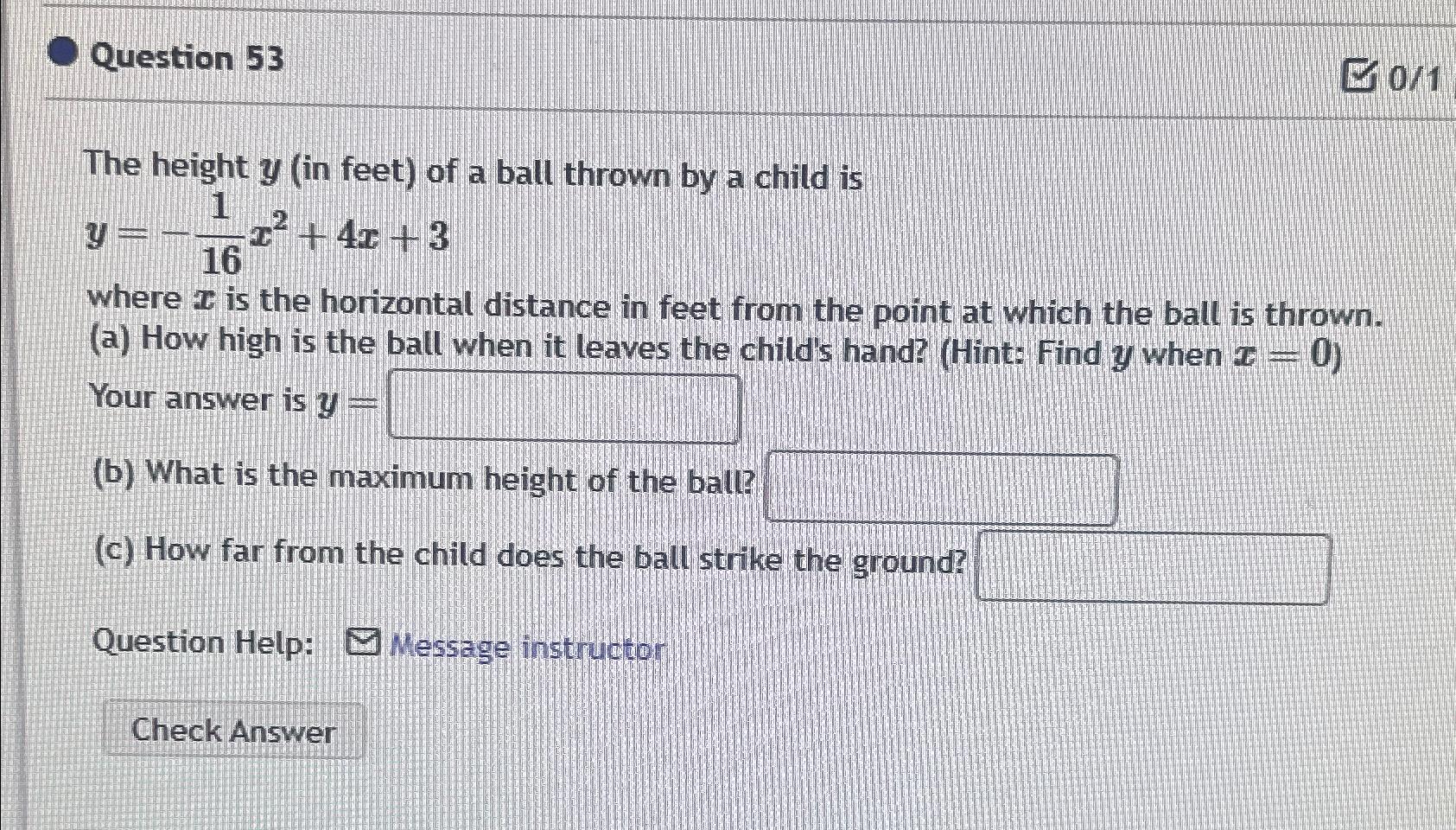 Solved Question 53The height y (in feet) ﻿of a ball thrown | Chegg.com