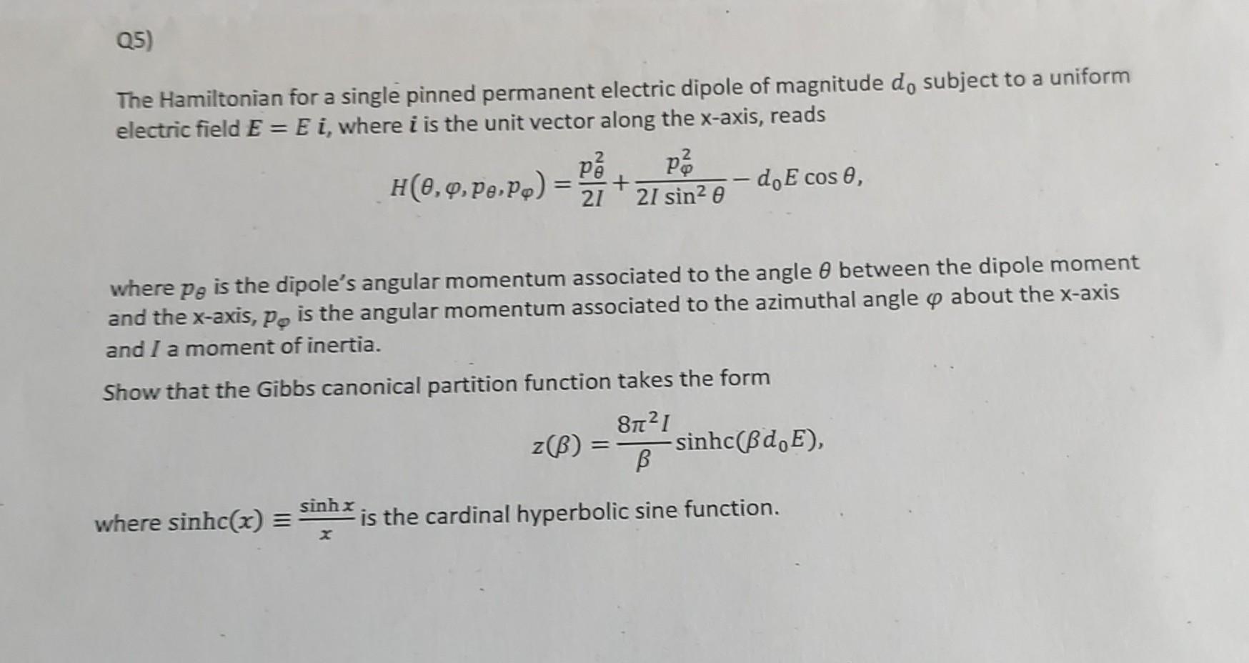 Solved The Hamiltonian for a single pinned permanent | Chegg.com