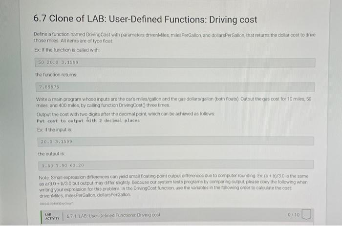 Solved 67 Clone Of Lab User Defined Functions Driving