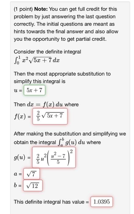 Solved (1 point) Note: You can get full credit for this | Chegg.com