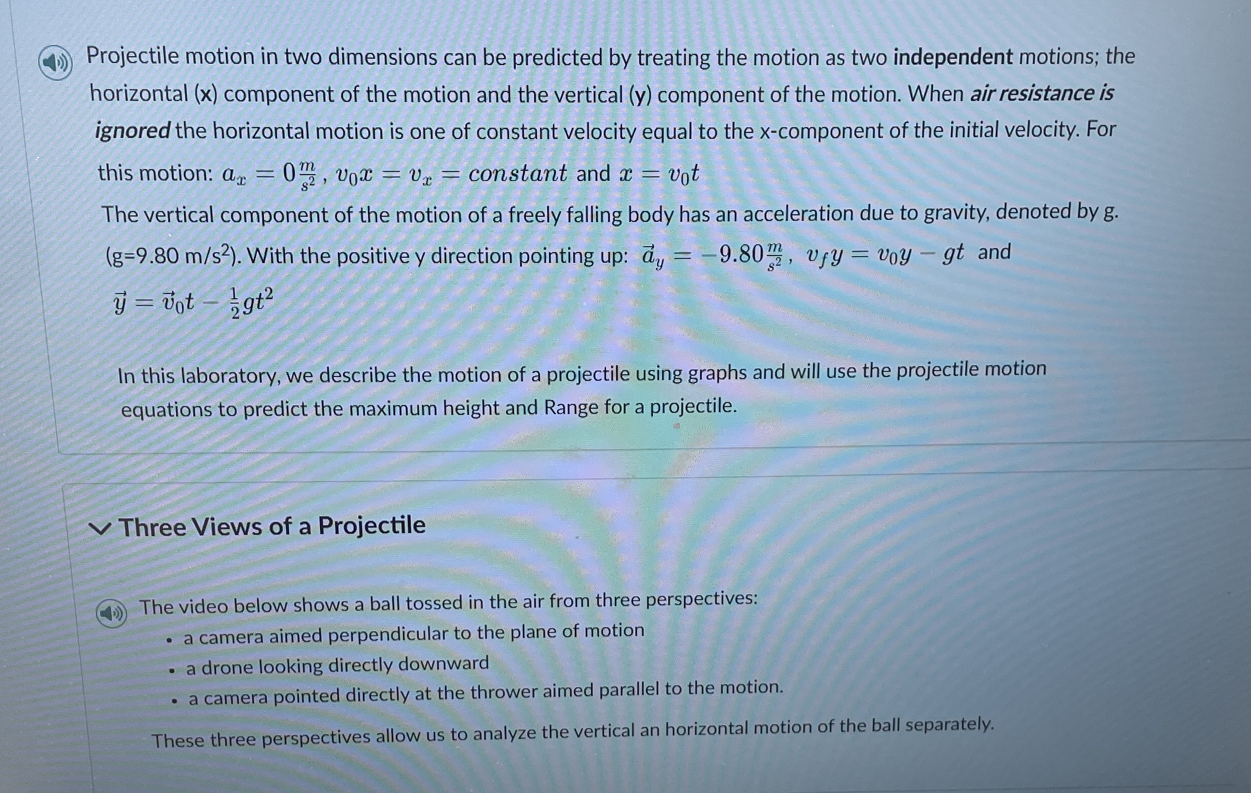 Solved Projectile motion in two dimensions can be predicted | Chegg.com