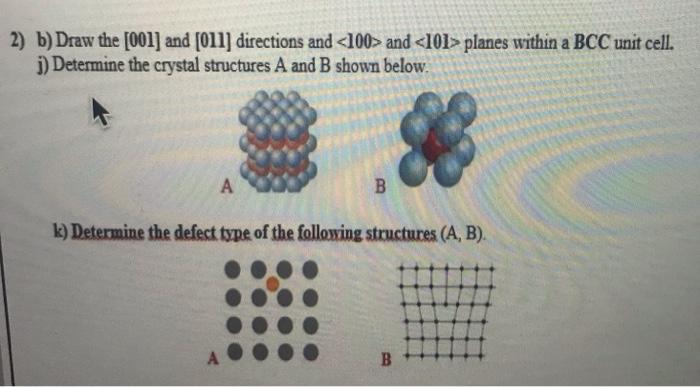 Solved 2) b) Draw the [001] and [011] directions and | Chegg.com
