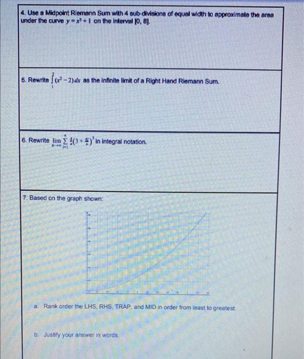 Solved 4. Use a Midpoint Riemann Sum with 4 sub-divisions of | Chegg.com