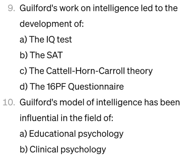 Solved Guilford's work on intelligence led to the | Chegg.com