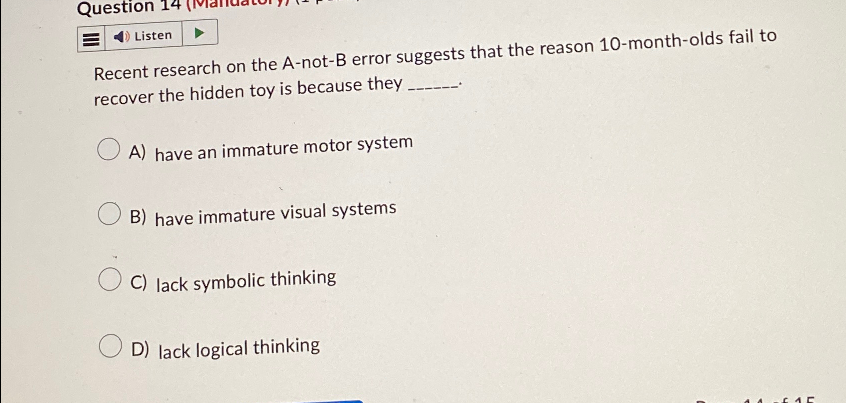 Solved ListenRecent research on the A-not-B error suggests | Chegg.com