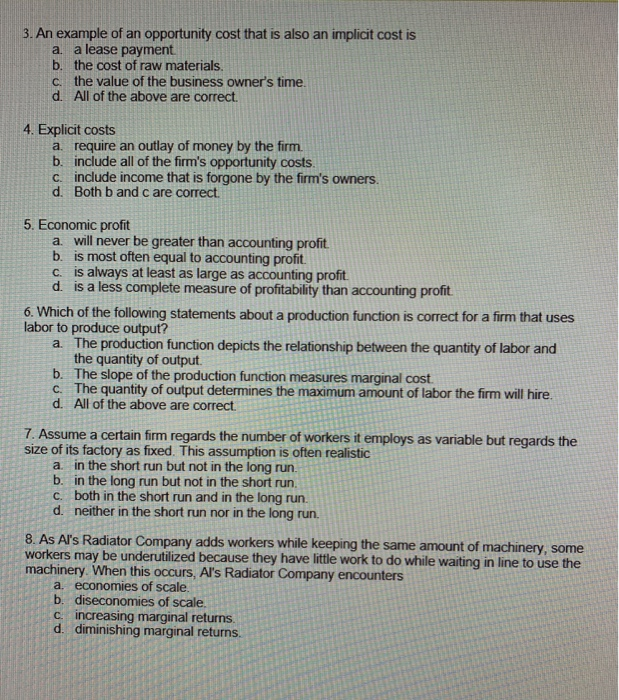 Solved 3. An example of an opportunity cost that is also an | Chegg.com