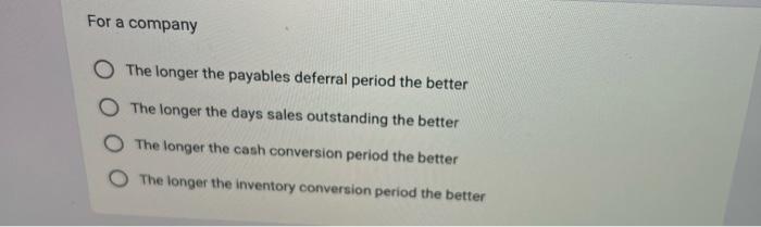 Solved For a company The longer the payables deferral period | Chegg.com