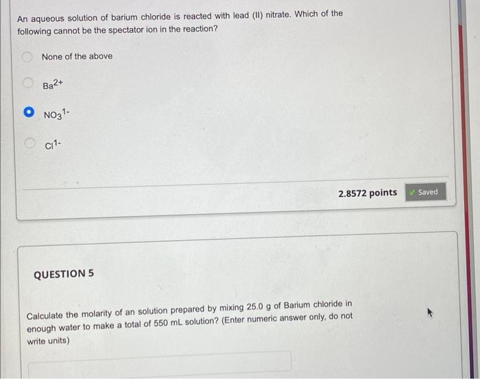 Solved An aqueous solution of barium chloride is reacted | Chegg.com