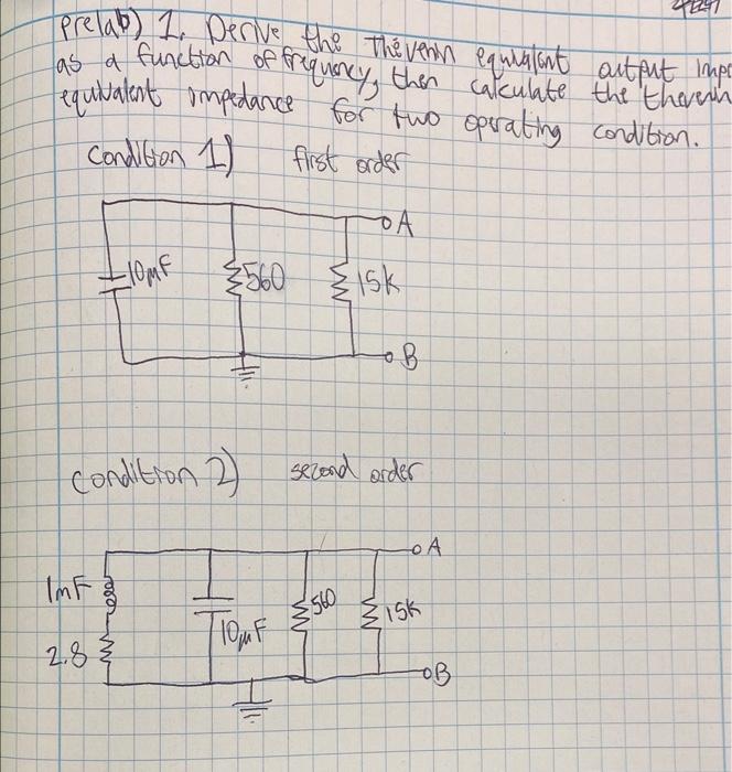 Solved prelab) 1. Derive thi thivenh equalint output inp as | Chegg.com