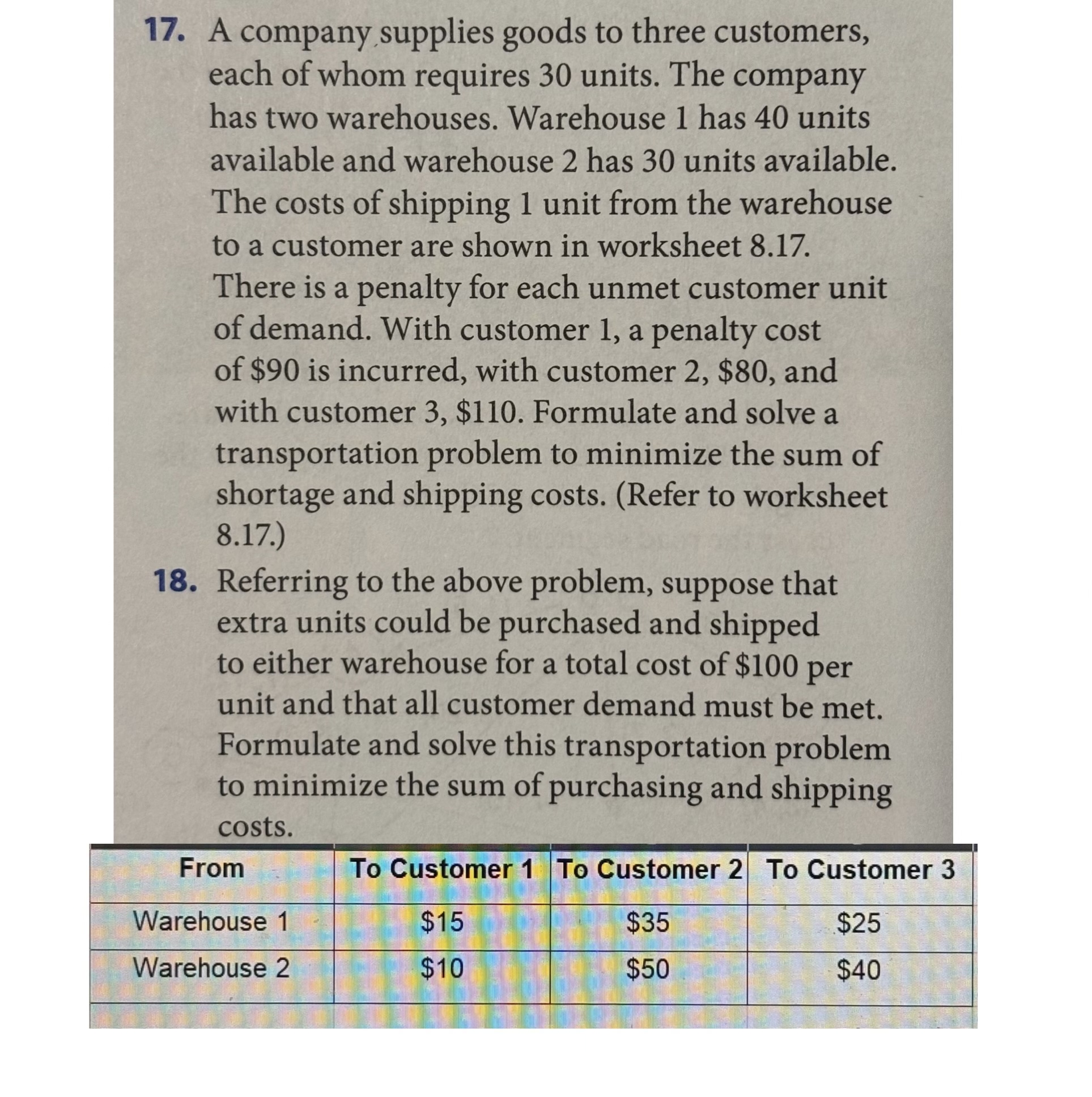 Solved SOLVE PROBLEM 18 ﻿USING LINEAR PROGRAMMING IN EXCEL, | Chegg.com
