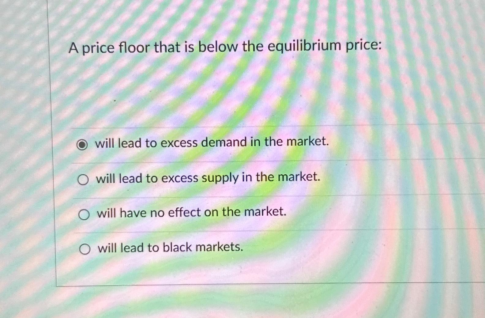 Solved A price floor that is below the equilibrium | Chegg.com