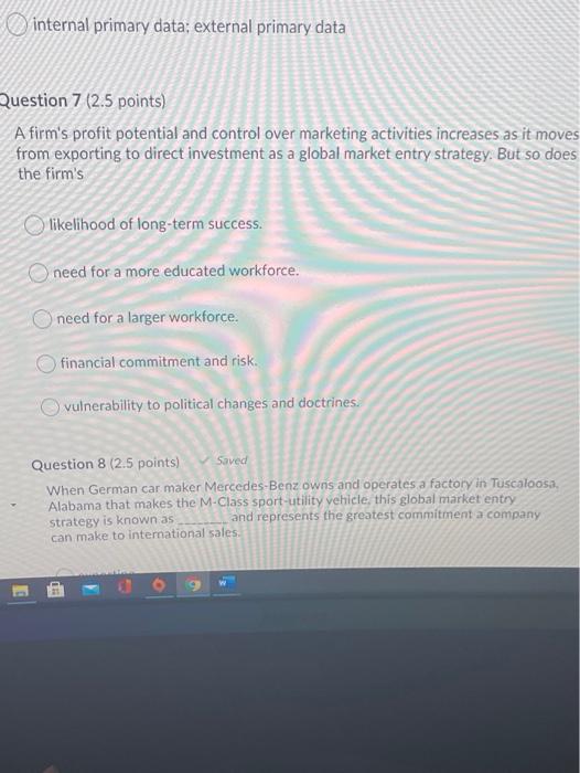 Solved internal primary data; external primary data Question | Chegg.com