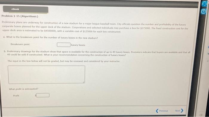 Solved Problem 1-15 (Algorithmic) upper deck ares is | Chegg.com