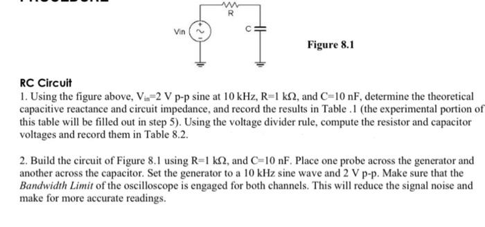 Solved Figure 8.1 RC Circuit 1. Using the figure above, Vin | Chegg.com