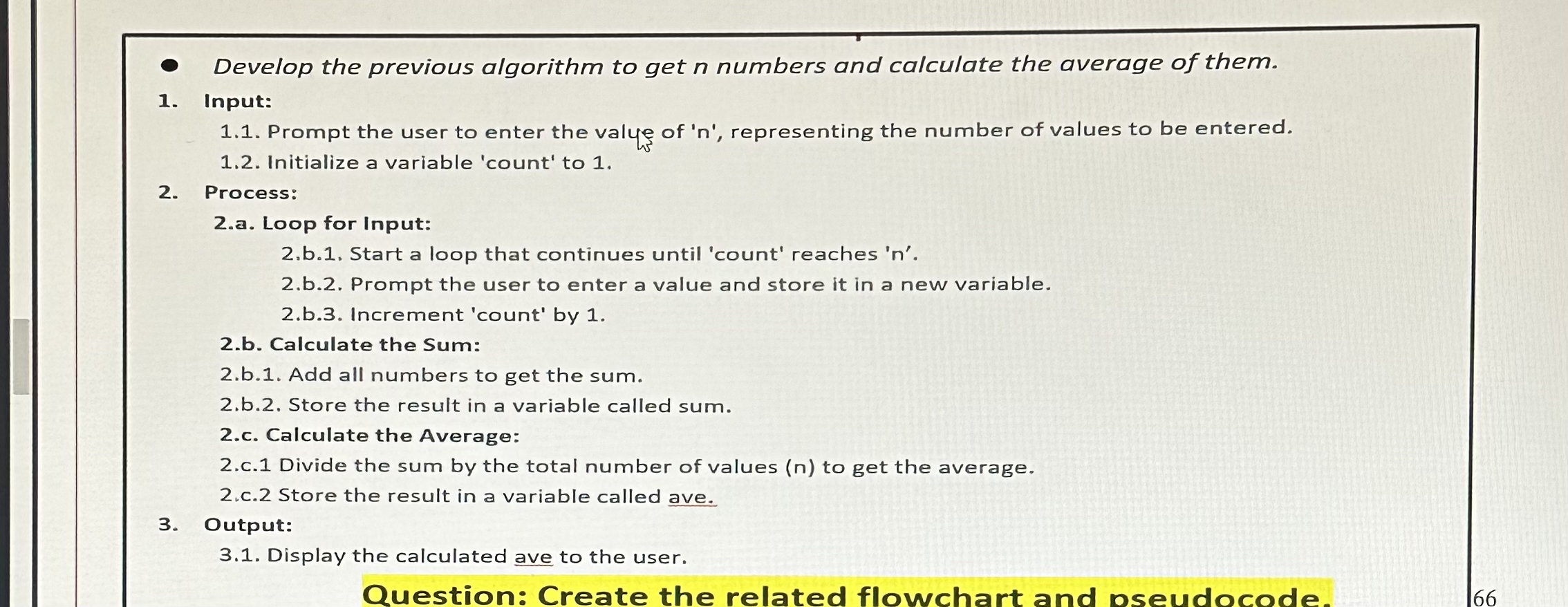 Solved Develop the previous algorithm to get n ﻿numbers and | Chegg.com