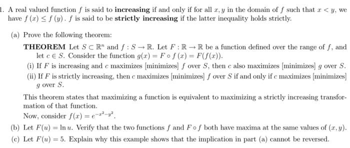 Solved A real valued function f is said to increasing if and | Chegg.com