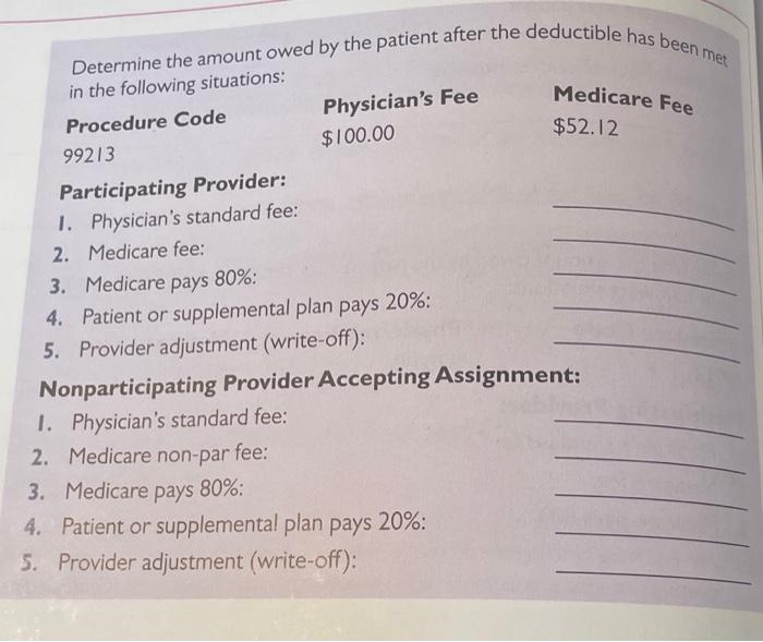 Determine the amount owed by the patient after the | Chegg.com