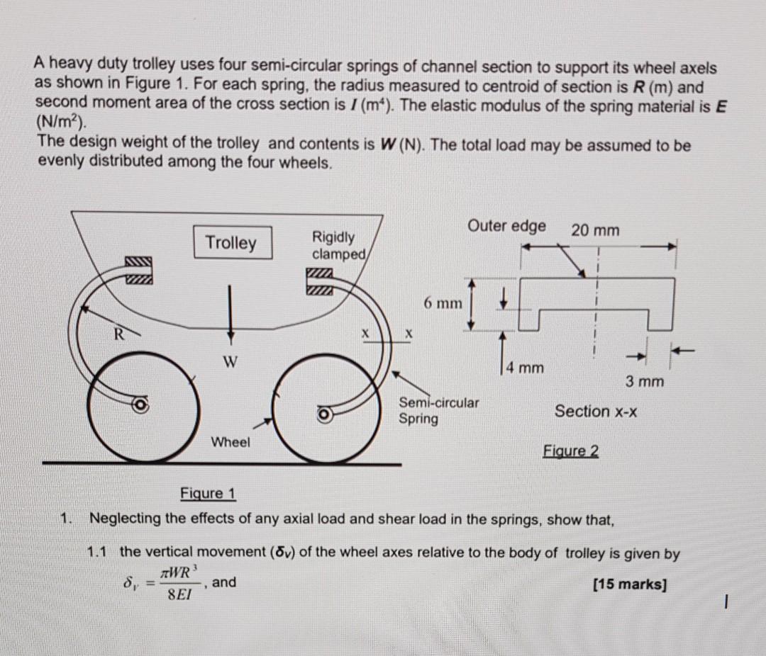 Solved A heavy duty trolley uses four semi-circular springs | Chegg.com