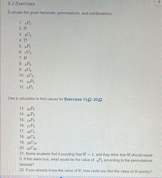 Solved 9.2 Exercises + Evaluate the given factorials, | Chegg.com
