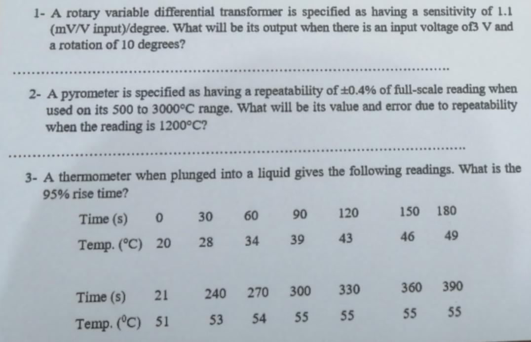 Solved 1- A rotary variable differential transformer is | Chegg.com