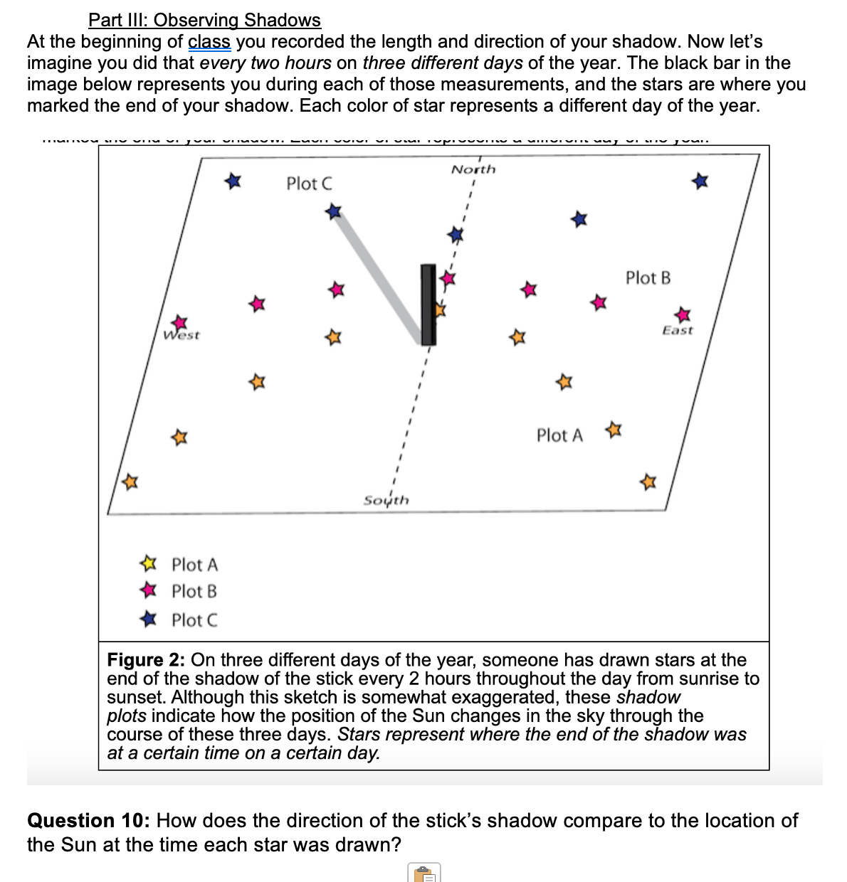 Solved Part III: Observing ShadowsAt the beginning of class | Chegg.com