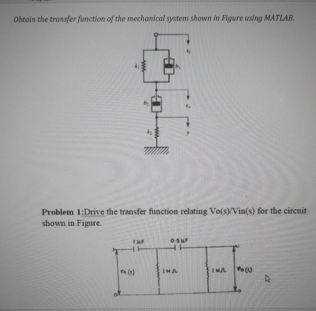 Solved Obtain the transfer function of the mechanical system | Chegg.com
