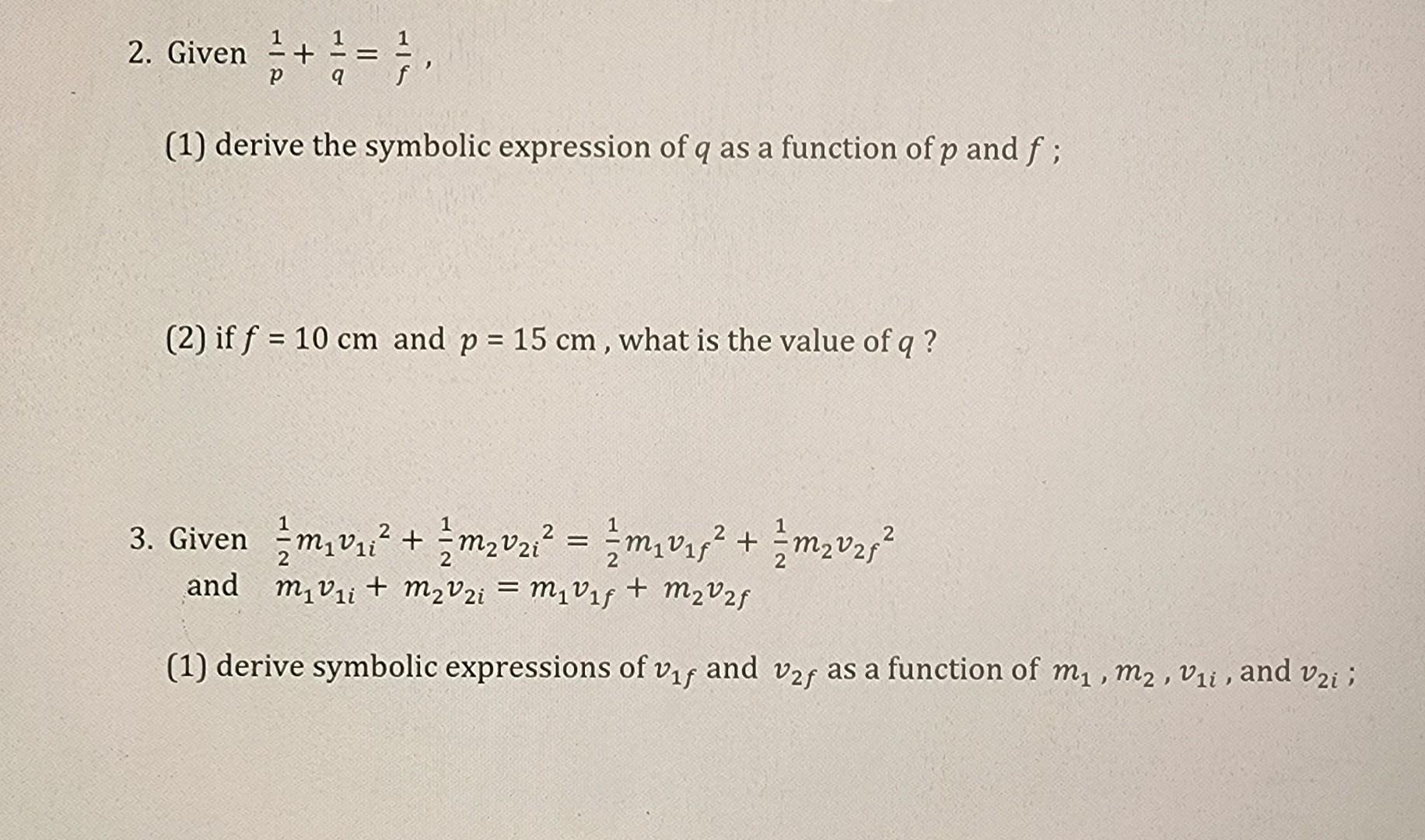 Solved Given p1+q1=f1, (1) derive the symbolic expression of | Chegg.com