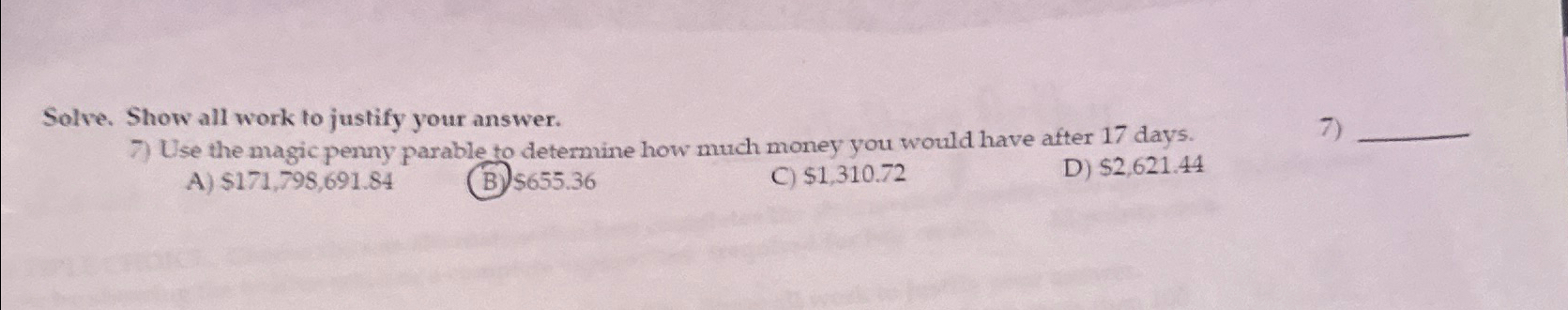 Solved Solve, Show all work to justify your answer.Use the | Chegg.com