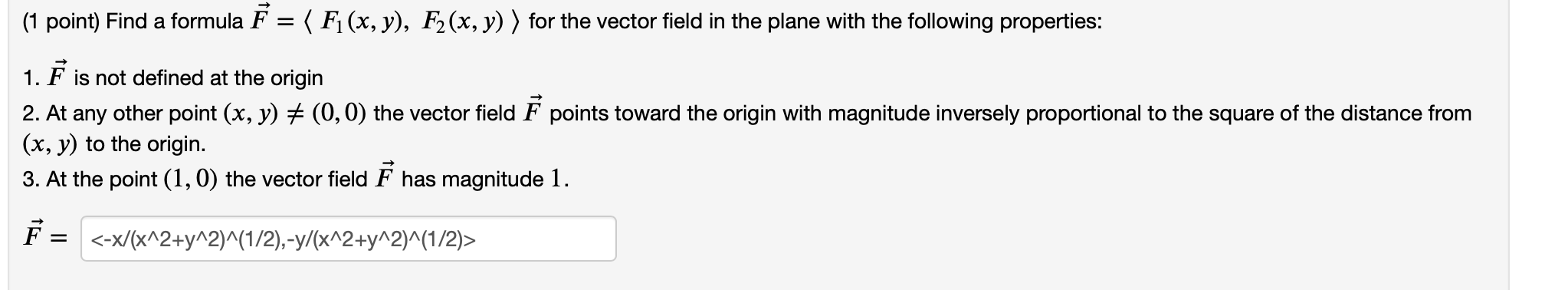 Solved 1 point find A Formula Vec F F1 X Y F2 X Y