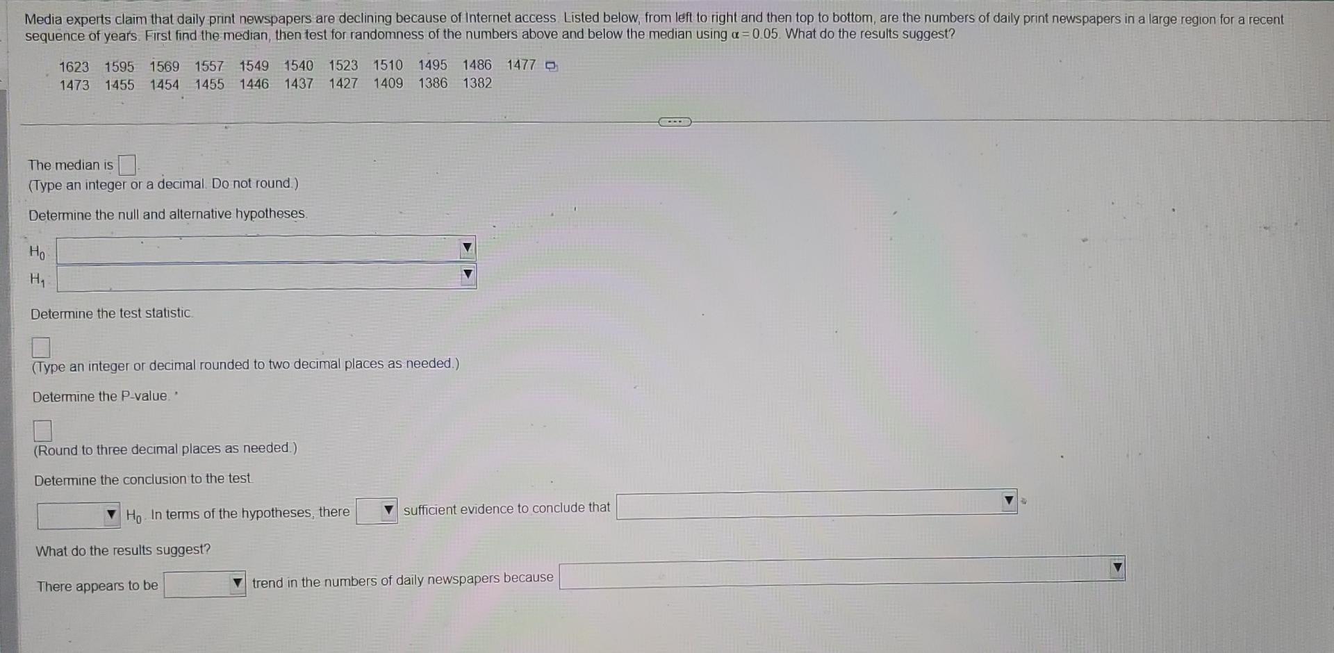 Solved sequence of years. First find the median, then test | Chegg.com