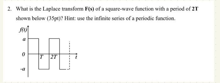 Solved 2. What is the Laplace transform F(s) of a | Chegg.com