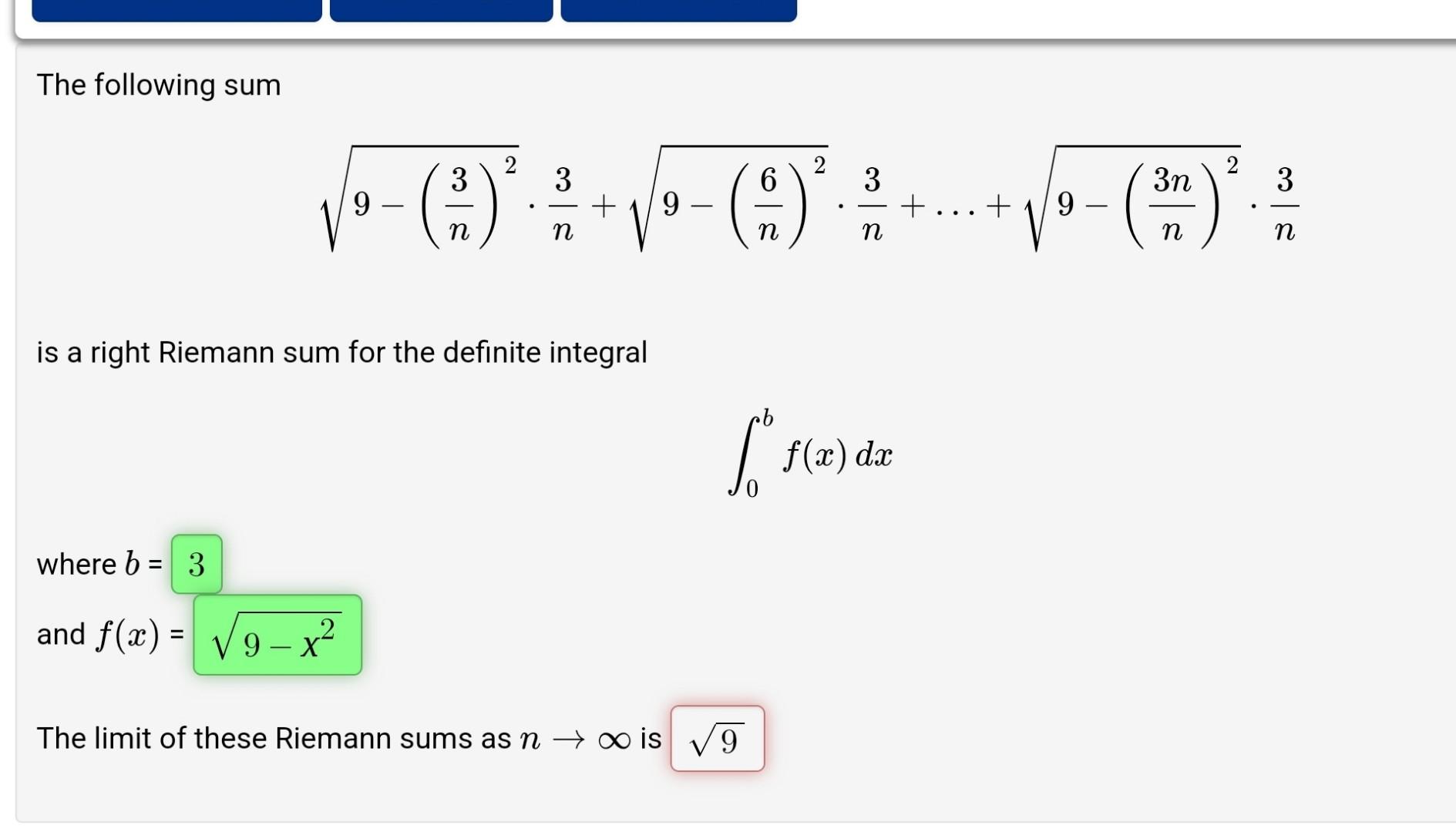 Solved The following sum 9−(n3)2⋅n3+9−(n6)2⋅n3+…+9−(n3n)2⋅n3 | Chegg.com