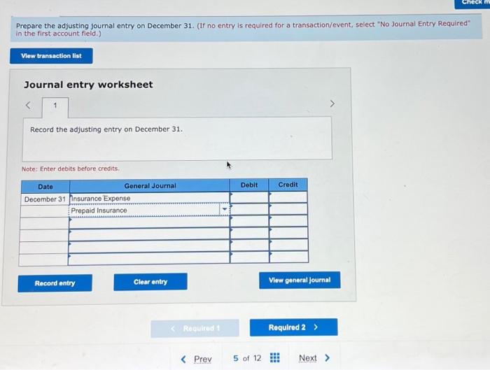 Solved Prepare the adjusting journal entry on December 31. | Chegg.com