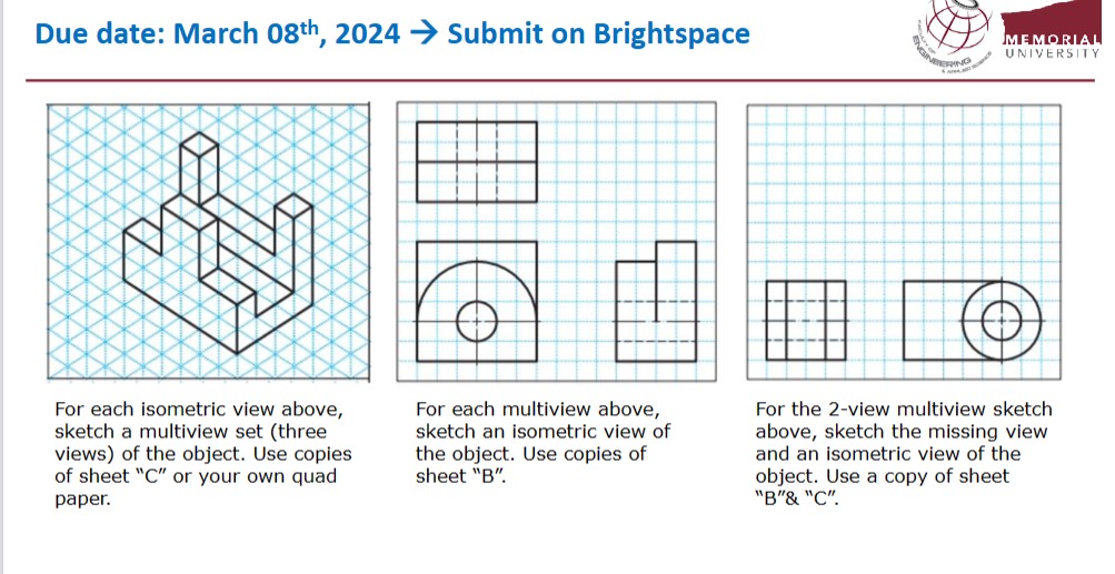 Solved For each isometric view above,sketch a multiview set | Chegg.com